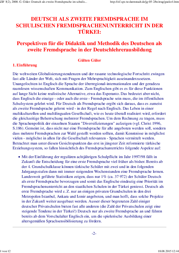 (PDF) Deutsch als zweite Fremdsprache im schulischen ...