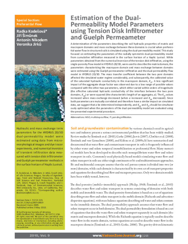 (PDF) Estimation of the Dual-Permeability Model Parameters using ...