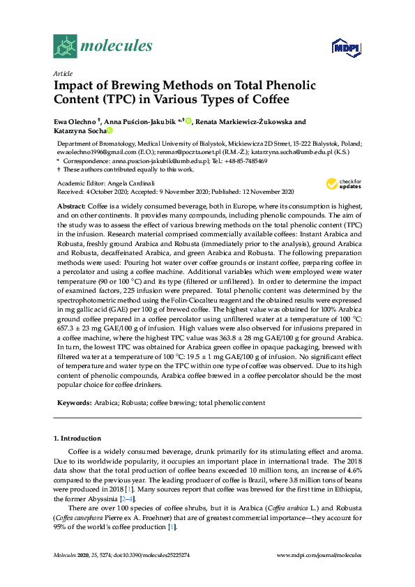 (PDF) Impact of Brewing Methods on Total Phenolic Content (TPC) in ...