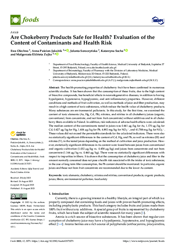 (PDF) Assessing Health Risks and Contaminants in Chokeberry Products
