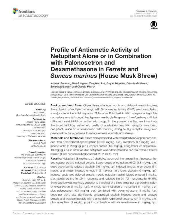 (PDF) Profile of Antiemetic Activity of Netupitant Alone or in ...
