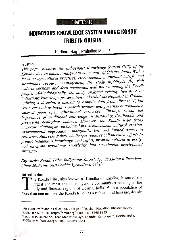 (PDF) Indigenous Knowledge System among Kondh Tribe in Odisha