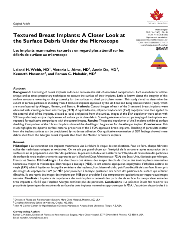 (PDF) Textured Breast Implants: A Closer Look at the Surface Debris ...