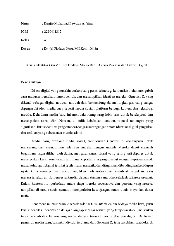 (PDF) Krisis Identitas Gen Z di Era Budaya Media Baru: Antara Realitas ...