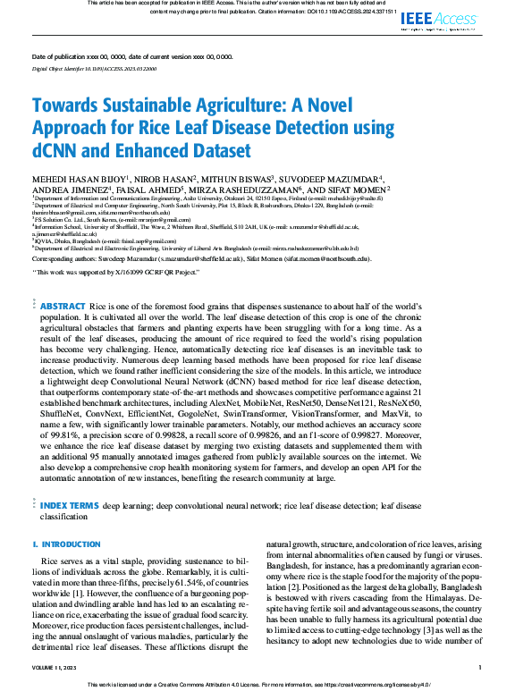 (PDF) Towards Sustainable Agriculture: A Novel Approach for Rice Leaf Disease Detection using ...