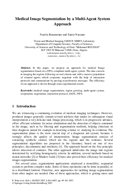 (PDF) Medical Image Segmentation by a Multi-Agent System Approach