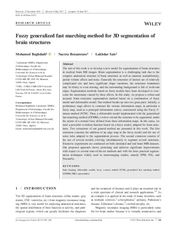 (PDF) Fuzzy generalized fast marching method for 3D segmentation of ...