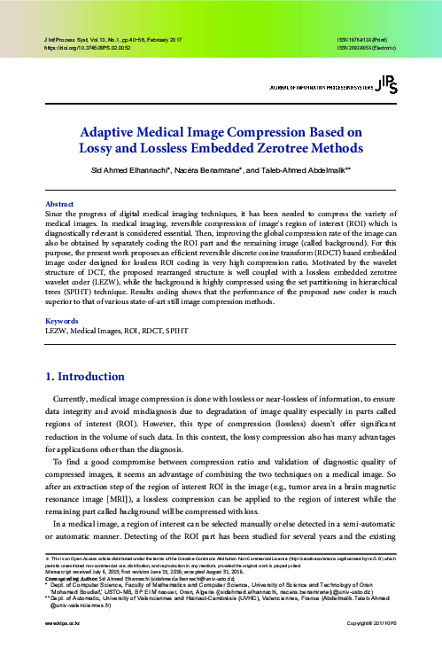 (PDF) Adaptive Medical Image Compression Based on Lossy and Lossless Embedded Zerotree Methods