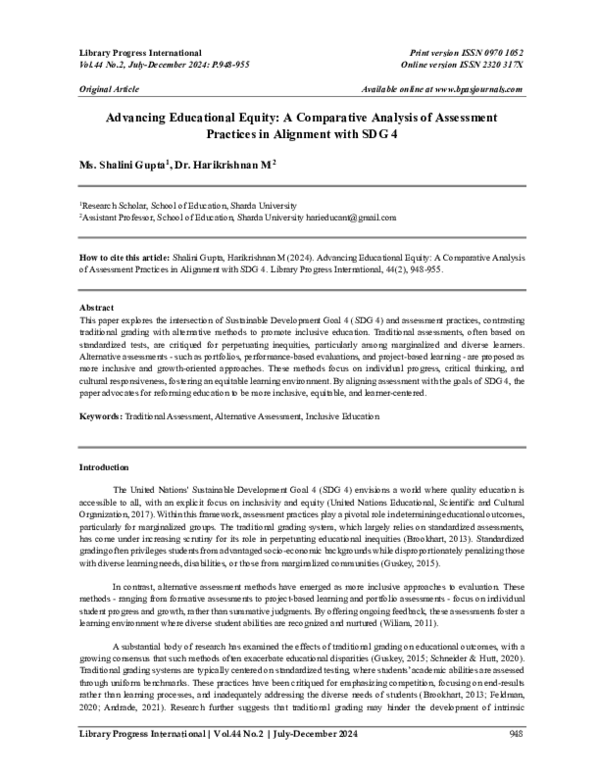 (PDF) Advancing Educational Equity: A Comparative Analysis of Assessment Practices in Alignment ...