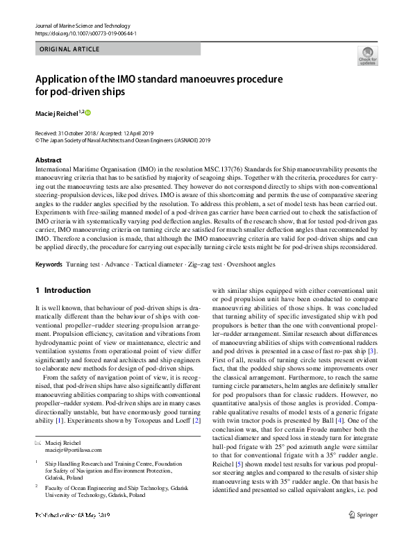 (PDF) Application of the IMO standard manoeuvres procedure for pod ...