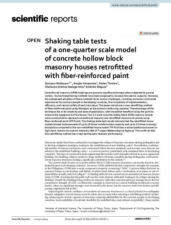 (PDF) Shaking table tests of a one-quarter scale model of concrete ...