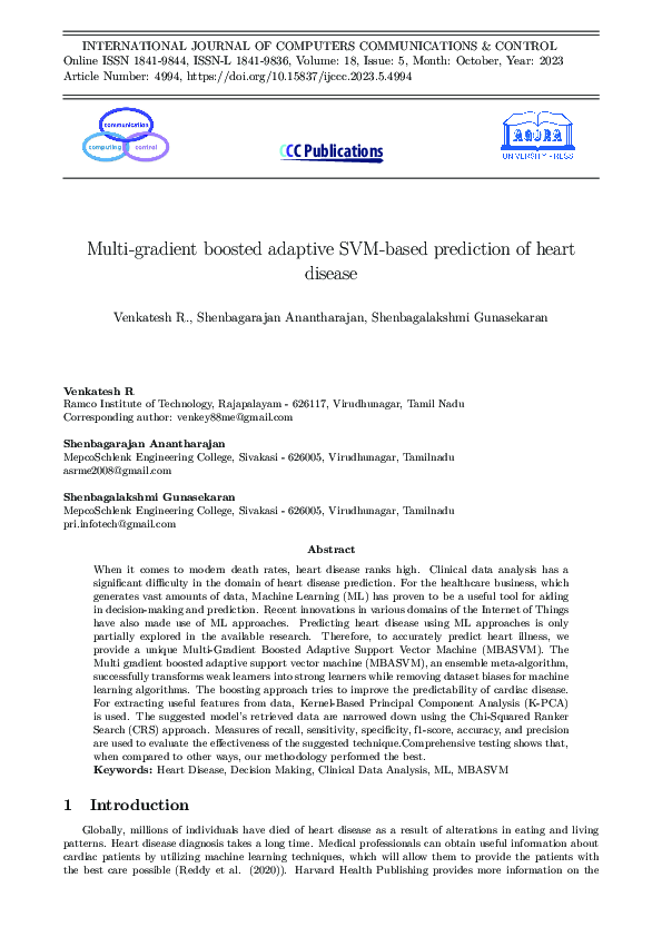 (PDF) Multi-gradient boosted adaptive SVM-based prediction of heart disease | Shenbagarajan ...