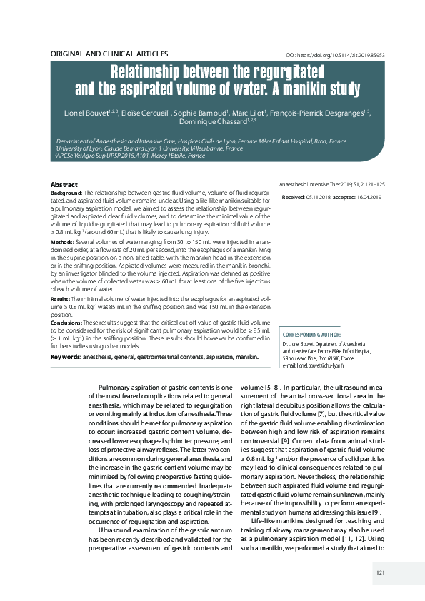 (PDF) Relationship between the regurgitated and the aspirated volume of ...