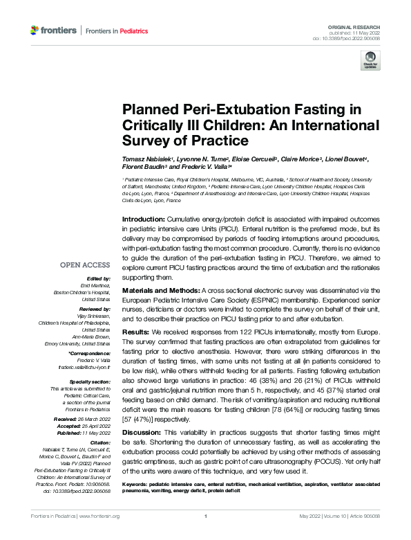 (PDF) Planned Peri-Extubation Fasting in Critically Ill Children: An ...