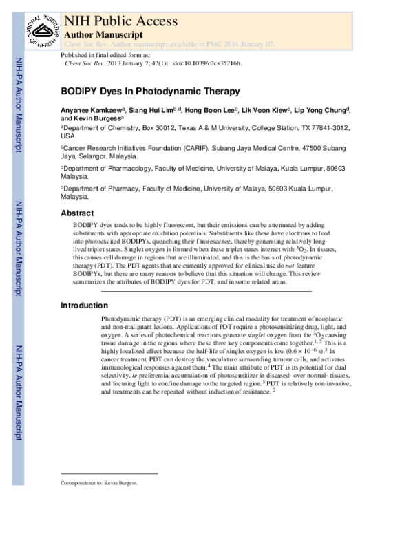 (PDF) BODIPY dyes in photodynamic therapy