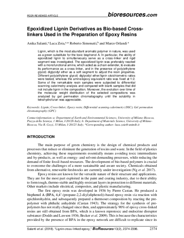 (PDF) Epoxidized Lignin Derivatives as Bio-based Cross-linkers Used in ...