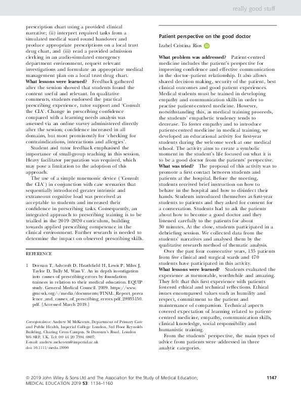 (PDF) Patient perspective on the good doctor