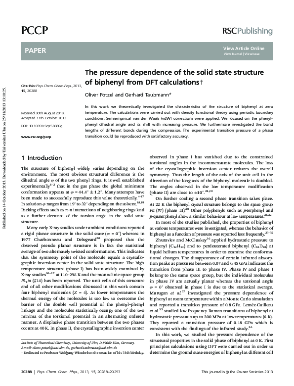 (PDF) The pressure dependence of the solid state structure of biphenyl ...