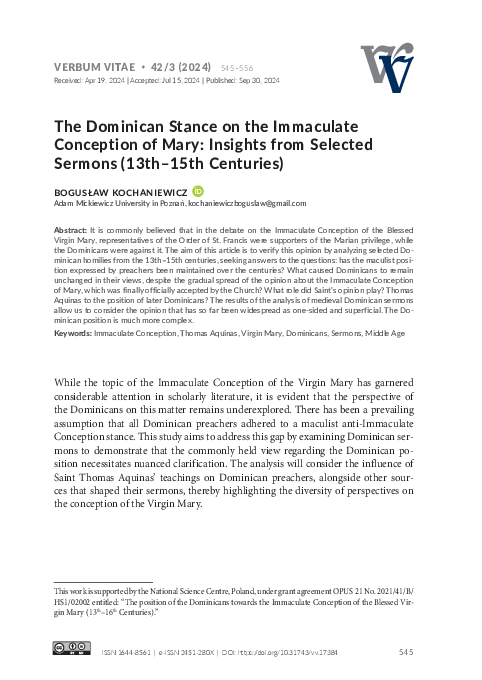 (PDF) The Dominican Stance on the Immaculate Conception of Mary ...