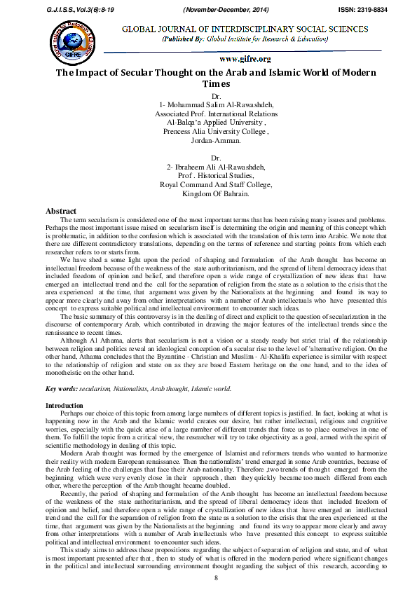 (PDF) The Impact of Secular Thought on the Arab and Islamic World of ...