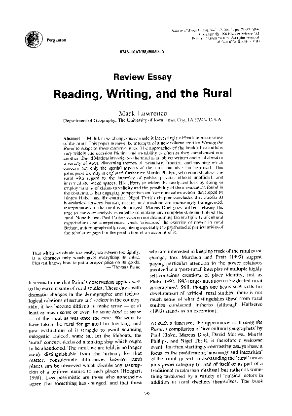 (PDF) Reading, writing, and the rural