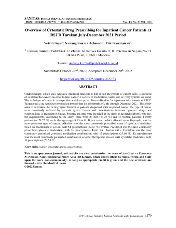 (PDF) Overview of Cytostatic Drug Prescribing for Inpatient Cancer ...