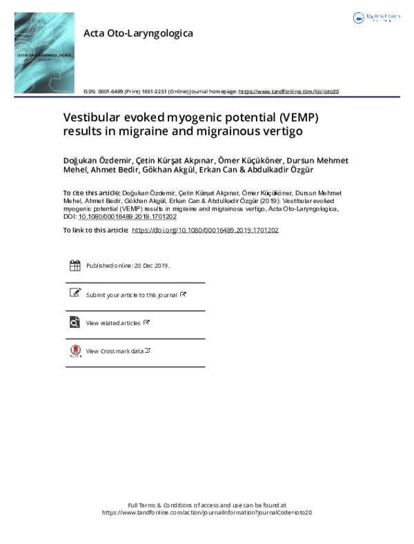 (PDF) Vestibular evoked myogenic potential (VEMP) results in migraine ...