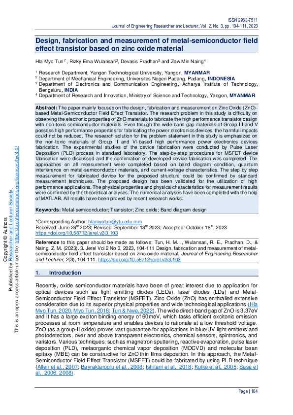 (PDF) Design, fabrication and measurement of metal-semiconductor field ...