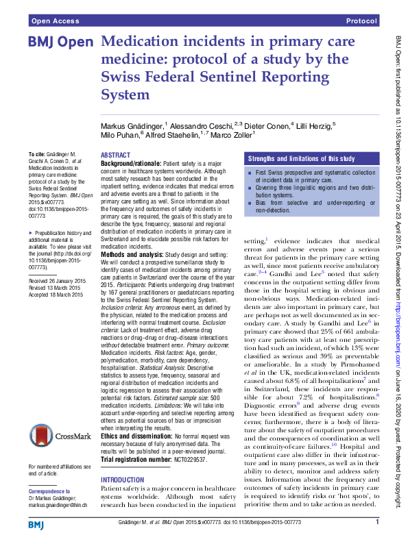 (PDF) Medication incidents in primary care medicine: protocol of a ...