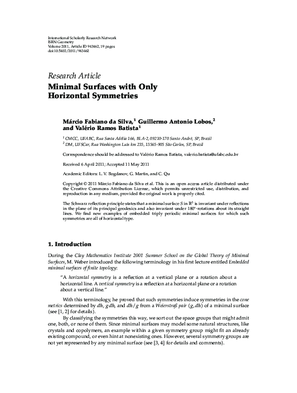 (PDF) Minimal Surfaces with Only Horizontal Symmetries