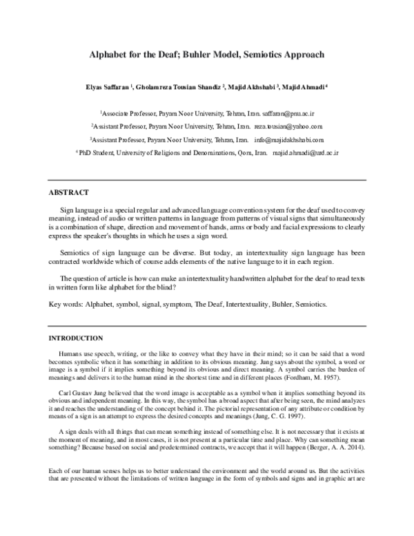 (PDF) Alphabet for the Deaf; Buhler Model, Semiotics Approach