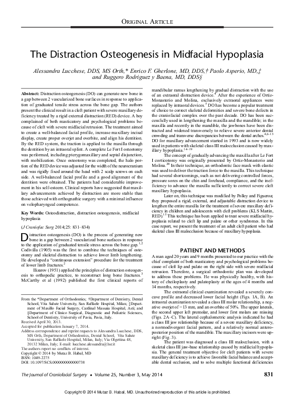 (PDF) The Distraction Osteogenesis in Midfacial Hypoplasia