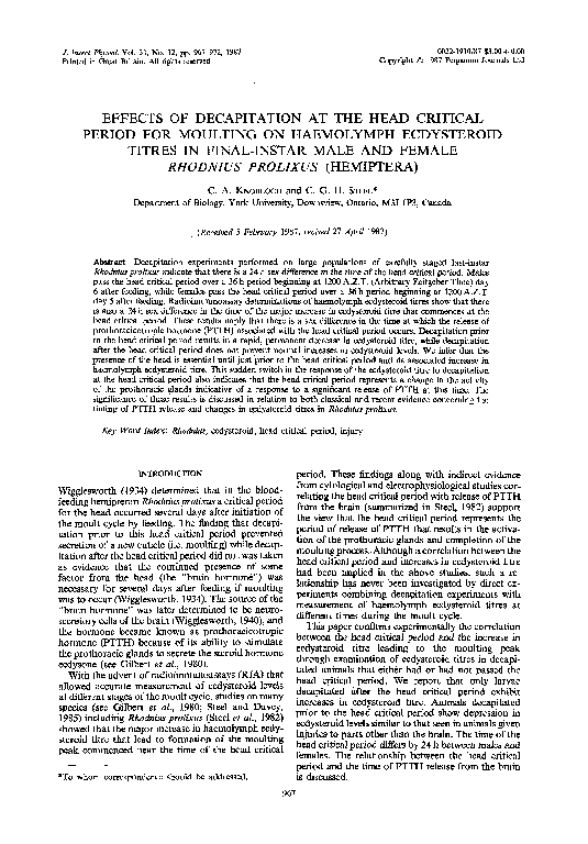 (PDF) Effects of decapitation at the head critical period for moulting ...