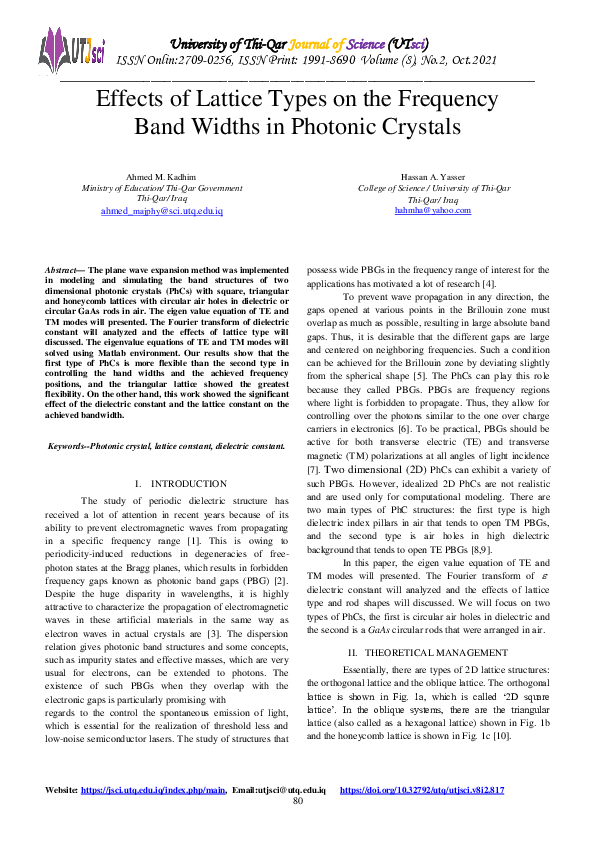(PDF) Effects of Lattice Types on the Frequency Band Widths in Photonic ...