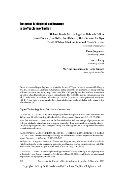 (PDF) Annotated Bibliography of Research in the Teaching of English (2009)