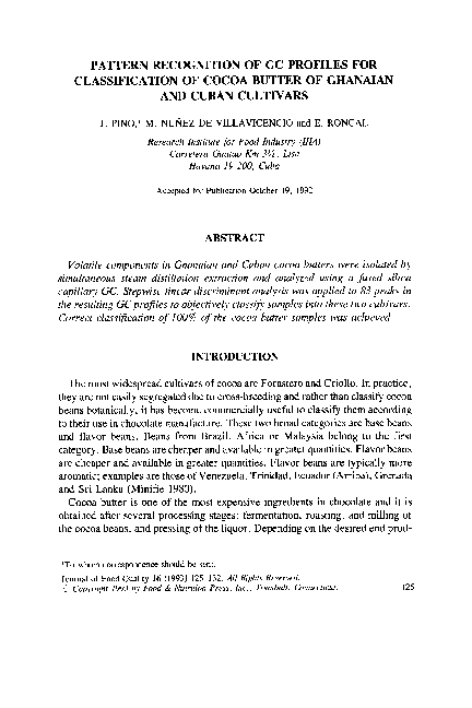 (PDF) Pattern Recognition of GC Profiles for Classification of Cocoa ...