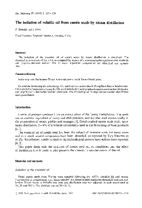 (PDF) The isolation of volatile oil from cumin seeds by steam distillation