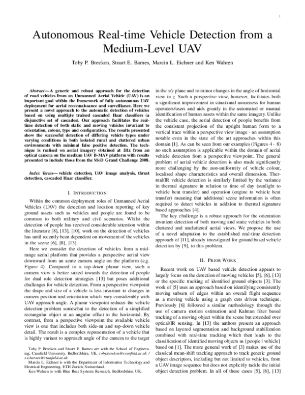 (PDF) Autonomous Real-time Vehicle Detection from a Medium-Level UAV