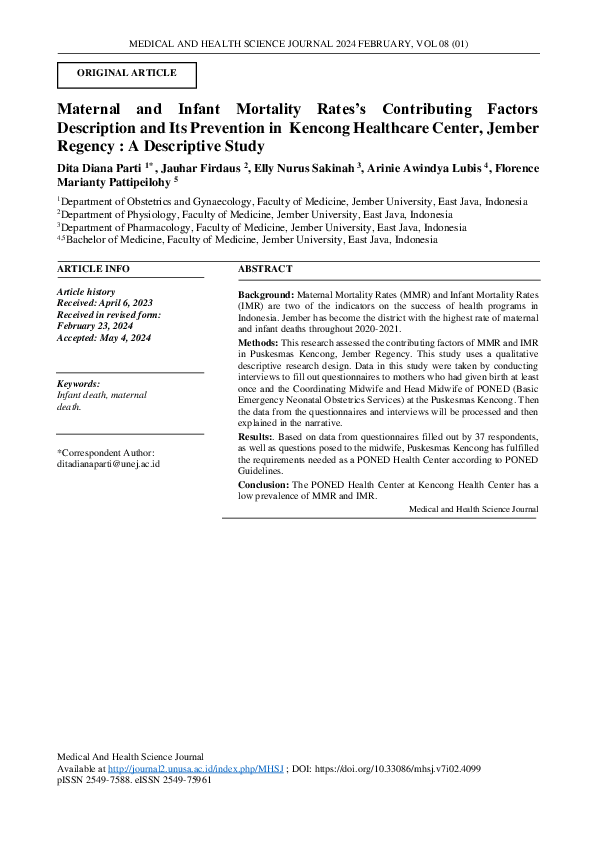 (PDF) Maternal and Infant Mortality Rates’s Contributing Factors ...