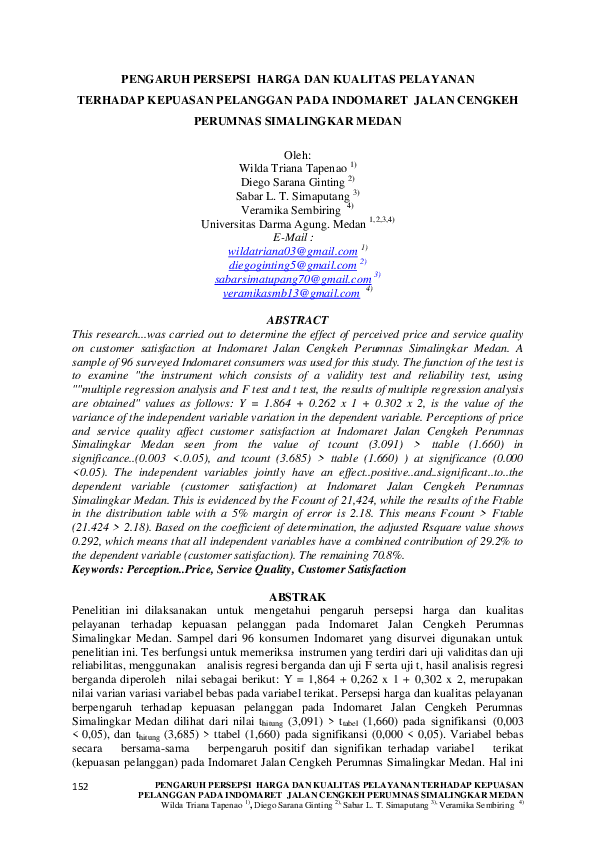 (PDF) Pengaruh Persepsi Harga Dan Kualitas Pelayanan Terhadap Kepuasan Pelanggan Pada Indomaret ...