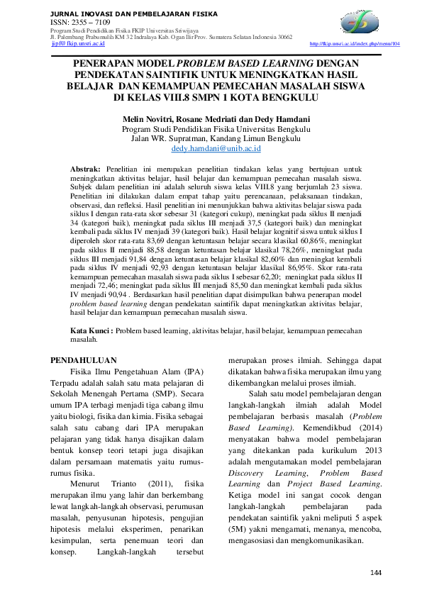 (PDF) Penerapan Model Problem Based Learning Dengan Pendekatan Saintifik Untuk Meningkatkan ...