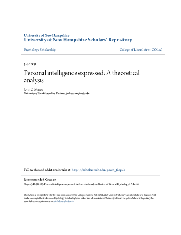 (PDF) Personal Intelligence Expressed: A Theoretical Analysis