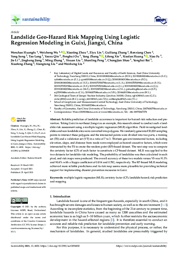 (PDF) Landslide Geo-Hazard Risk Mapping Using Logistic Regression Modeling in Guixi, Jiangxi, China