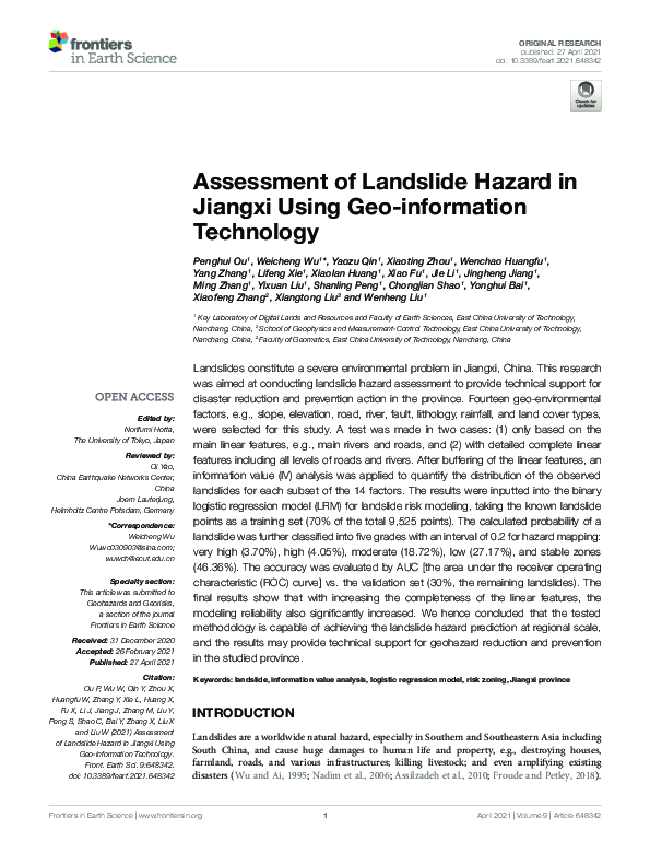 (PDF) Assessment of Landslide Hazard in Jiangxi Using Geo-information Technology