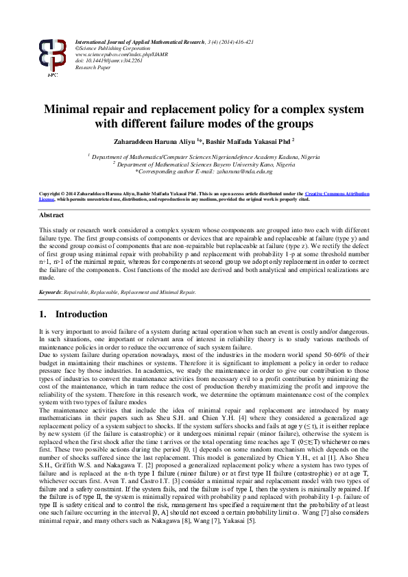 (PDF) Minimal repair and replacement policy for a complex system with different failure modes of ...