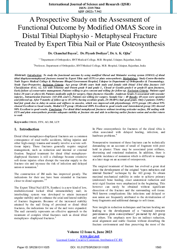 (PDF) A Prospective Study on the Assessment of Functional Outcome by Modified OMAS Score in ...