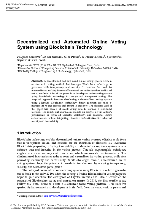 (PDF) Decentralized and Automated Online Voting System using Blockchain Technology