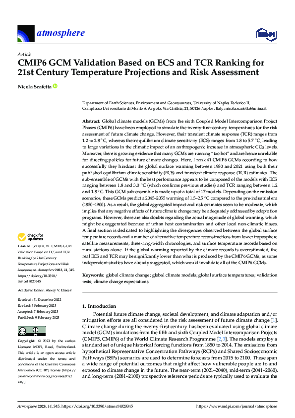 (PDF) CMIP6 GCM Validation Based on ECS and TCR Ranking for 21st ...