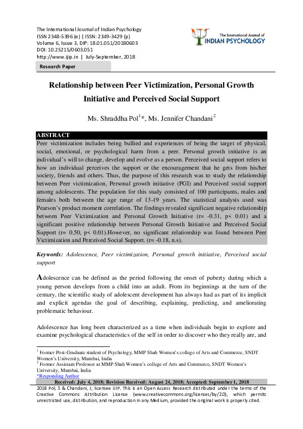 (PDF) Relationship between Peer Victimization, Personal Growth ...