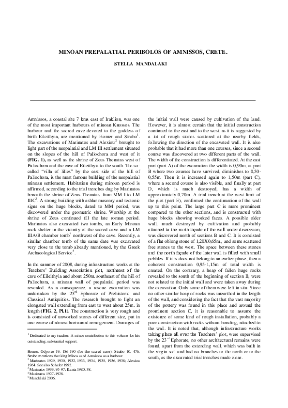 (PDF) Minoan Prepalatial Peribolos of Amnissos, Crete